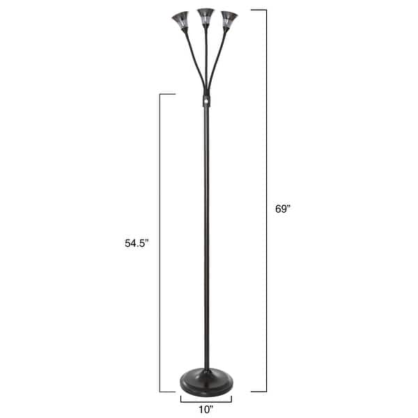 3 Head Floor Lamp, LED Light with Adjustable Arms, Touch Switch and ...