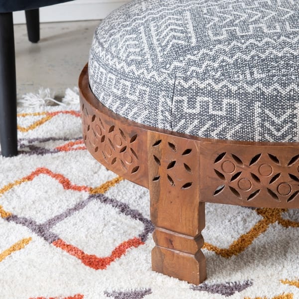 Sala Upholstered Boho Ottoman With Solid Mango Wood Base - On Sale ...