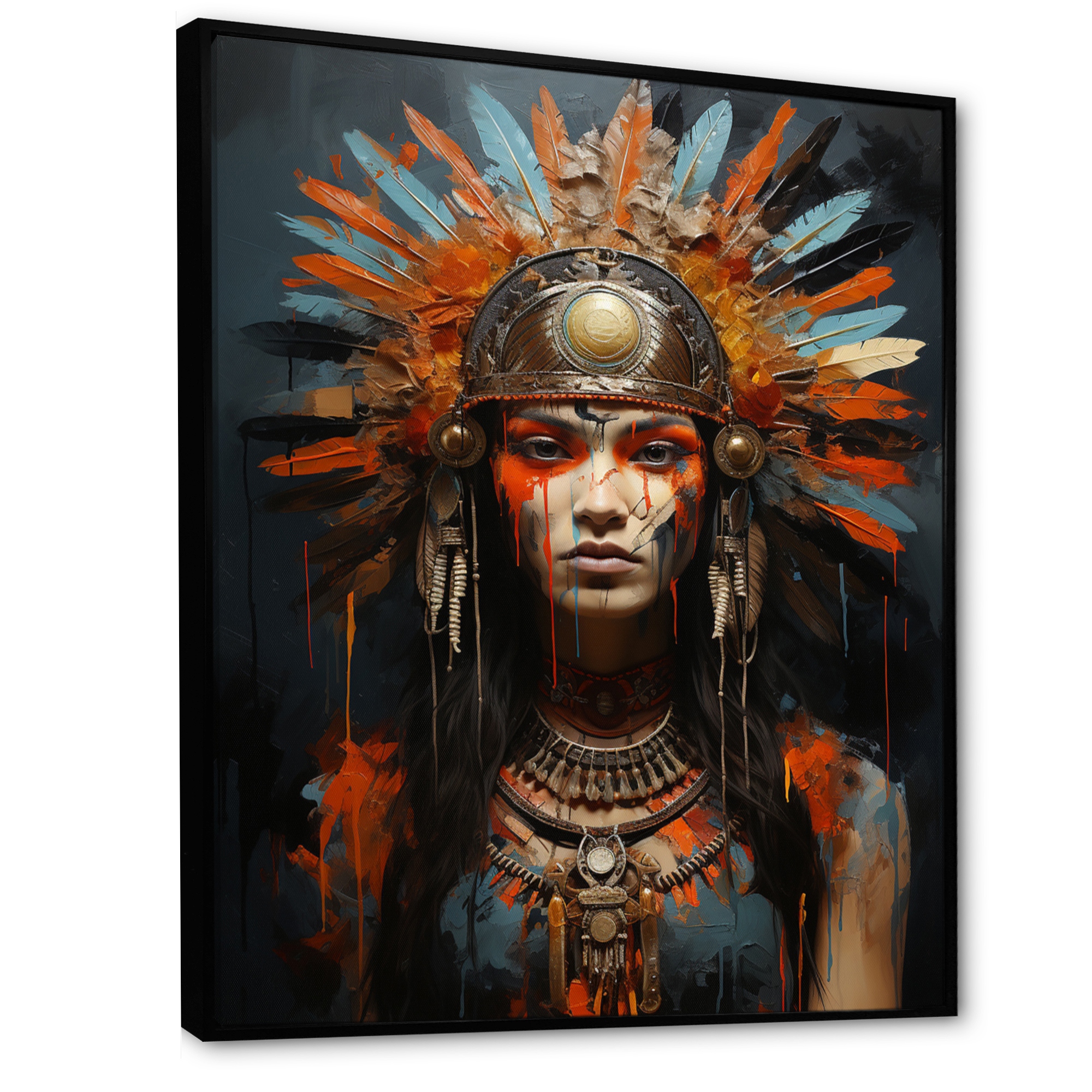 Designart Orange Teal Native American Portrait I Native American Art