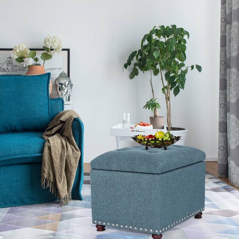 Adeco 24'' Rectangular Upholstered Storage Ottoman Fabric Foot stool ...