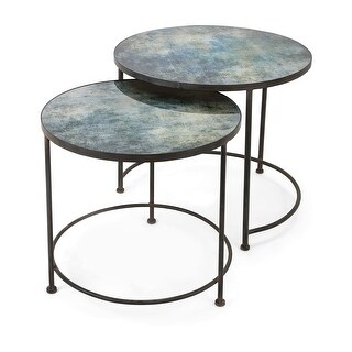 IMAX Home 19234-2 Paxton Two Piece Glass Top Iron End Table Set - Teal ...