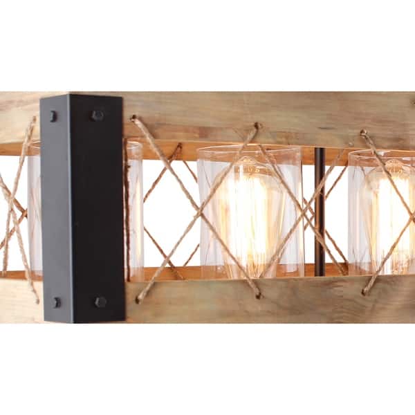 Clear Glass and Jute 5-Light Fixture with Solid Wood Iron Frame - 11"H ...