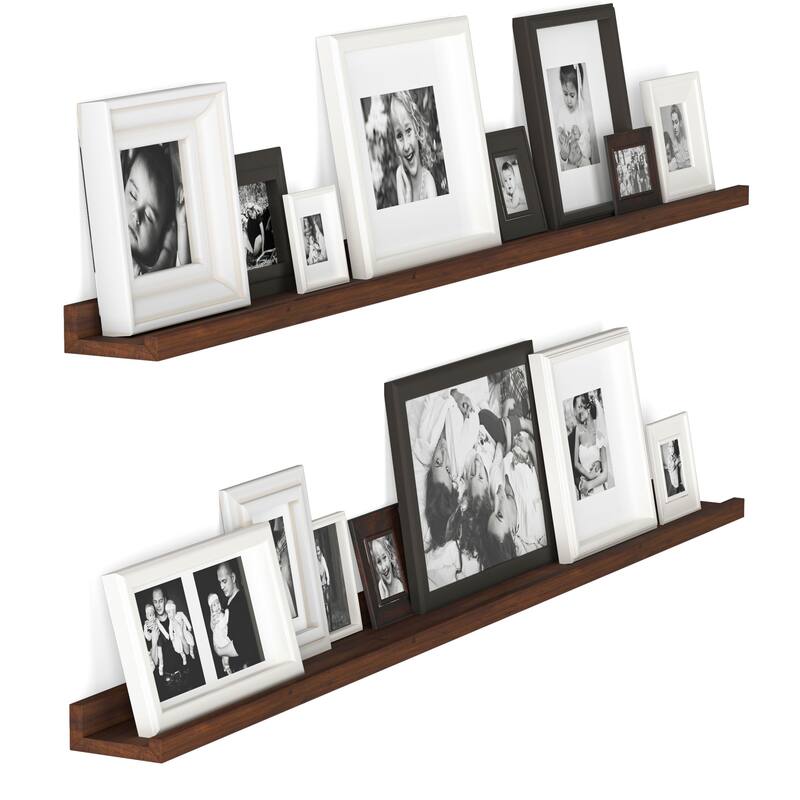 Walnut Picture Ledge, Vinyl Display Shelf, Wood Floating Shelf (Set of ...