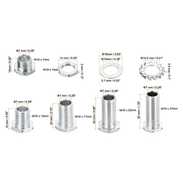 100pcs M10 Hex Hollow Screw Bolts Through Hole Bolt Lamp Fasteners Silver Tone Bed Bath Beyond 38007988