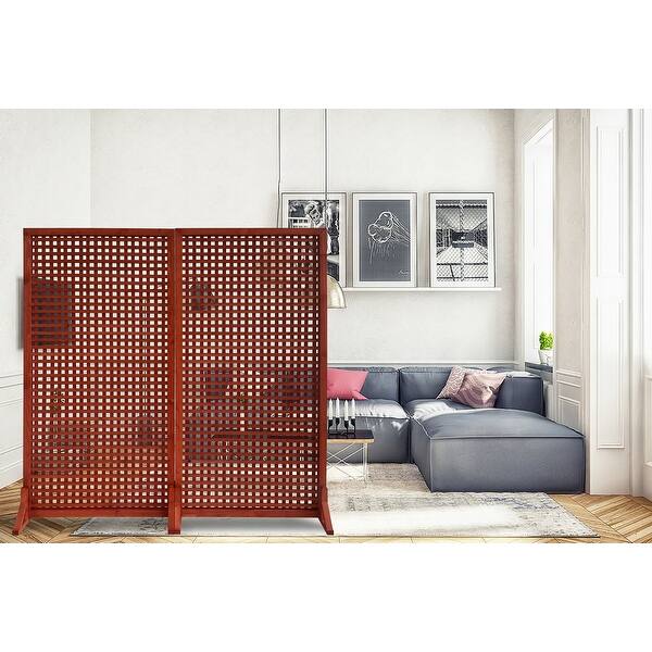 36" W x 72" H Solid Wood Privacy Screen Room Divider With Wood Stand ...