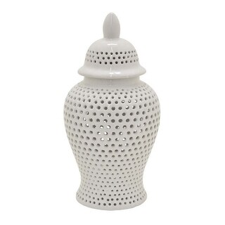 Deni 19 Inch Ginger Jar Small Carved Cutout Lattice Removable Lid White ...