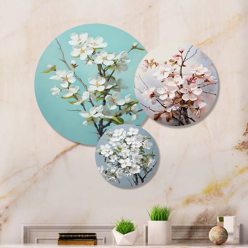 Designart "Apple Blossom Monochromatic Elegance XII" Floral Metal Wall ...