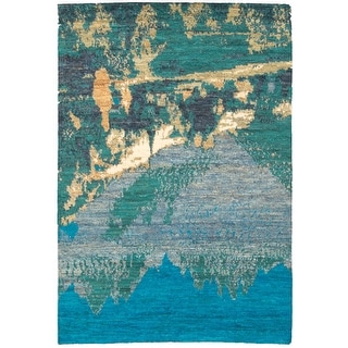 ECARPETGALLERY Hand-knotted Abstract Lahore Legacy Teal Wool Rug - 6'5 ...