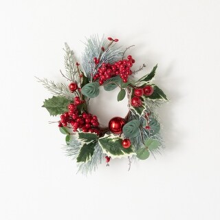 11"H Sullivans Red Ball And Holly Christmas Mini Wreath, Red - 11"L x 2 ...