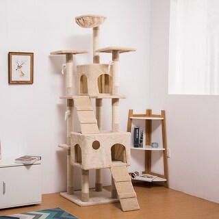 LANGRIA 68-Inch Cat Tree with Hammock Multi Level Tall Tower with 10 ...