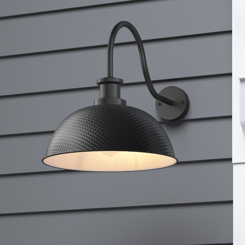 Vintage Farmhouse 1-Light Matte Black Gooseneck Wall Sconce with Cone ...