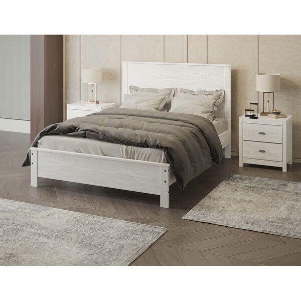 Rustic Farmhouse Aesthetic Wooden Platform Queen Size Bed Modern Platform Bed with Two Built in Bedside Lights Walnut