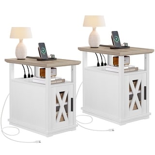 End Table with Charging Station, Side Table with Storage, 2 Power ...