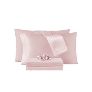 7 Piece Blush Sheet Set with Satin Accessories - Bed Bath & Beyond ...