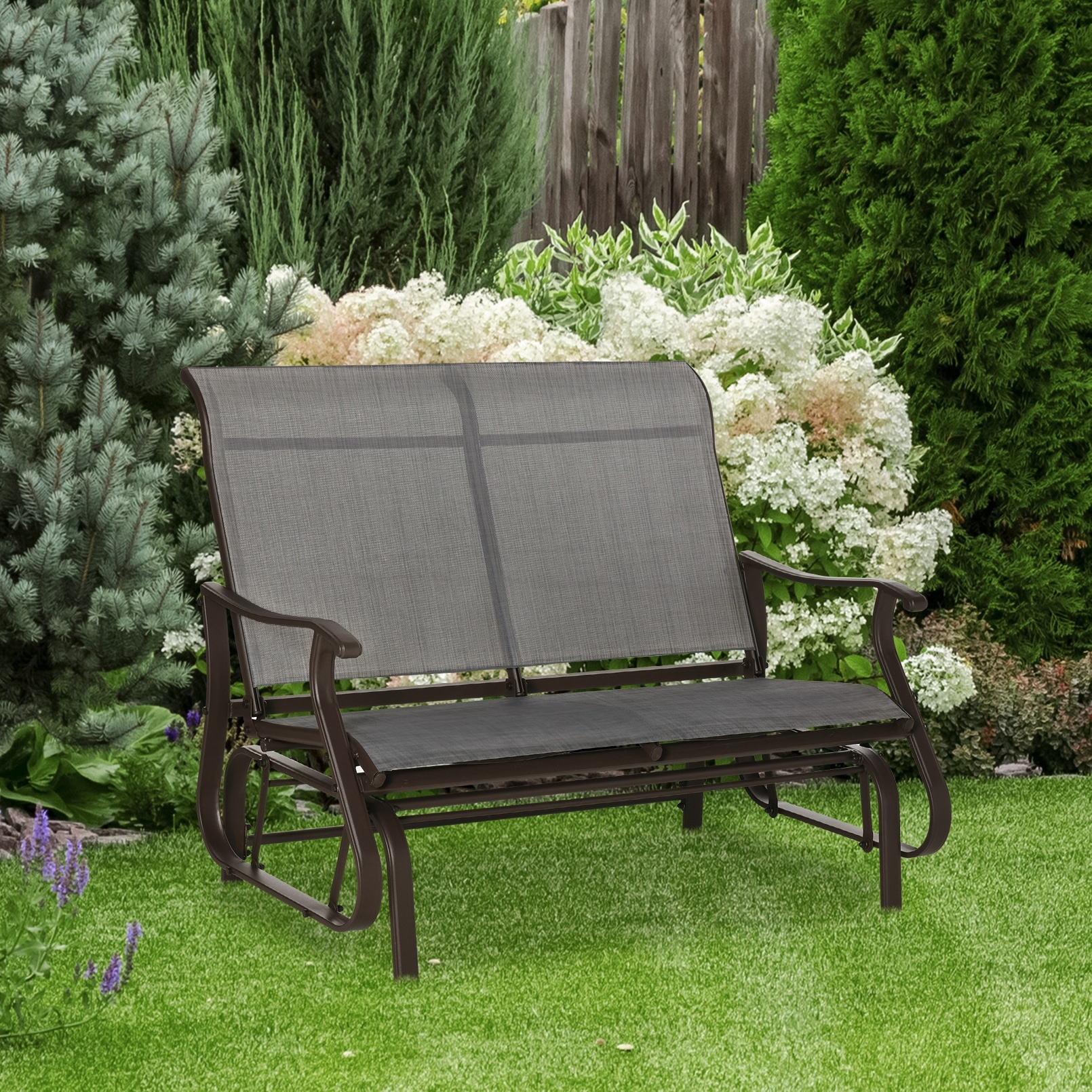 Outdoor Patio Glider Bench with Powder Coated Steel Frame - Bed Bath ...