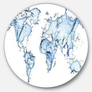 Designart 'World Map Water Splash' Map Digital Art Round Metal Wall Art ...