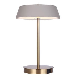 Jessa 14 in. Integrated LED Gold Table Lamp with Gray Metal Shade, On ...