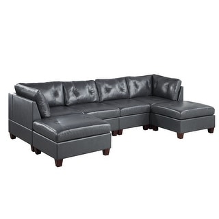 6 Piece Leather Upholstered Modular Sectional Sofa Set with 2 Ottomans - Bed Bath & Beyond ...