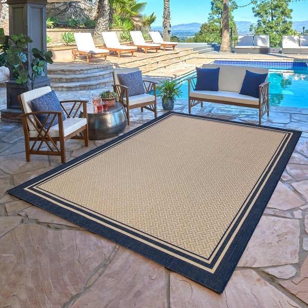 Gertmenian Paseo Soroa Navy Blue Classic Border Flatweave Indoor ...