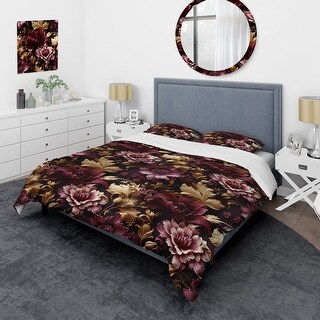 Designart "Damask Purple Baroque Floral Dreams II" Gold Damask Bed ...