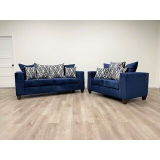 Laura Blue Velvet Sofa and Loveseat Set - Bed Bath & Beyond - 39299080