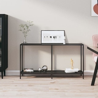 vidaXL Console Table Accent Side Table with Steel Frame Black Tempered ...