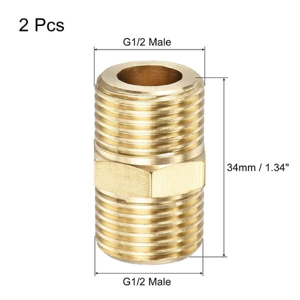 Brass Pipe Fitting G1/2 Male Thread Hex Connector Pipe Adapter 2 Pcs ...