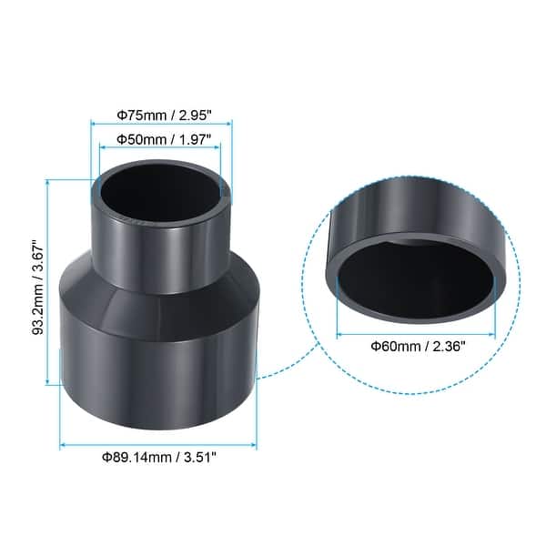 PVC Reducer Pipe Fitting Coupling Adapter Connector, Grey - Bed Bath ...