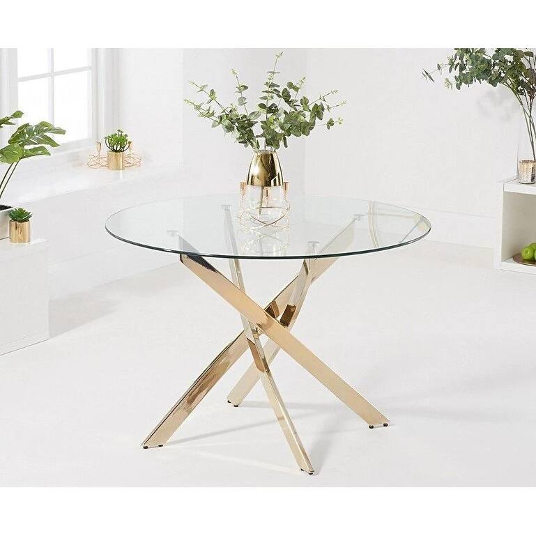 48'' Round Glass Dining Table with Curl Accent Matte Metal Frame - 48"W ...
