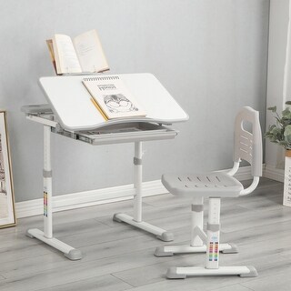 Adjustable Kids Study Table and Chair Set with Tilt Desktop and Drawer ...
