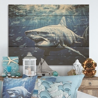 Designart "Bull Shark Depths Photography" Shark Wood Wall Decor ...