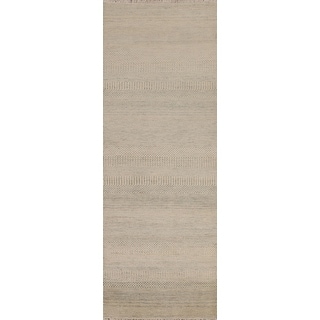 Abstract Beige Runner Rug Handmade Oriental Wool Carpet - 2'7" x 8'2 ...