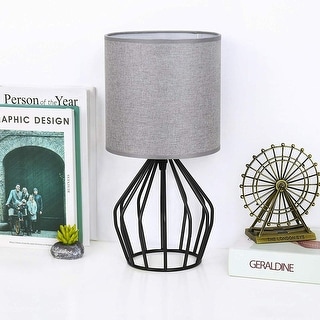 Black Metal Cage Table Lamp with Hollowed Out Base, Gray - Bed Bath ...