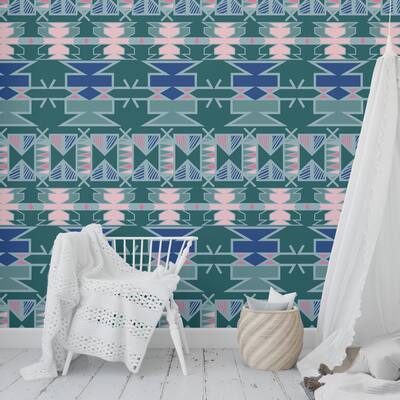 AZTEC GREEN Peel and Stick Wallpaper By Kavka Designs - 2' x 16 ...