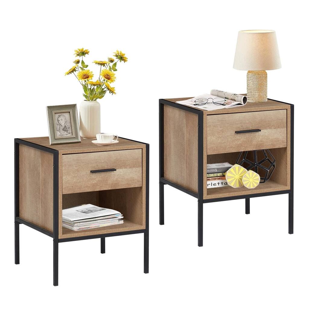 Kinbor Set of 2 Modern Nightstands, Night Tables w/ Drawer Storage ...