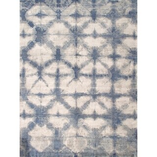 Canvello Modern Hand-Loomed Silver/Blue Bsilk & Wool Area Rug- 8' X 10 ...