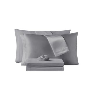 7 Piece Silver Sheet Set with Satin Accessories - Bed Bath & Beyond - 41523937