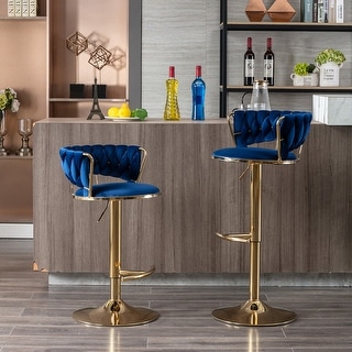 Modern and Luxury Bar Stools With Back And Footrest(Set of 2)Blue - Set ...