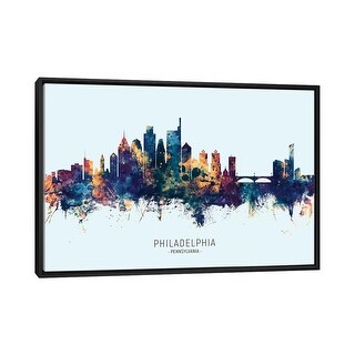 iCanvas "Philadelphia Skyline Blue Orange" by Michael Tompsett Framed ...