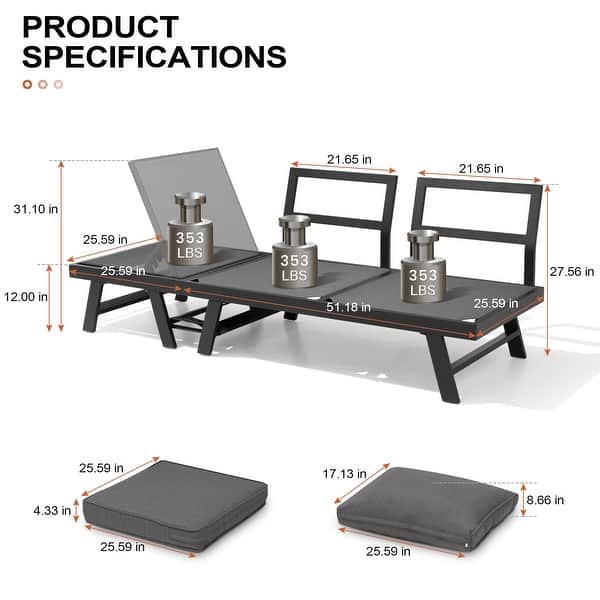 Outdoor Patio Convertible Sofa Daybed with Adjustable Back, Cushioned ...