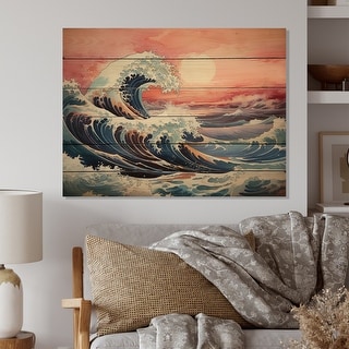 Designart "Masterpiece Pink The Great Wave Of Kanagawa I" Nautical ...