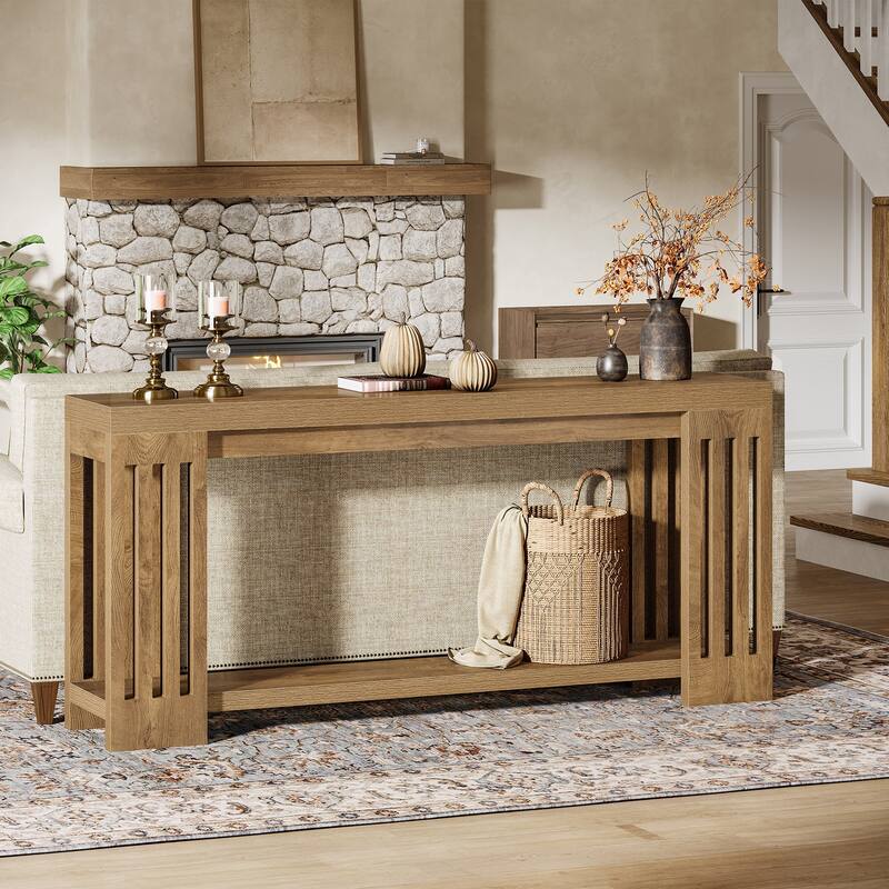70.87'' Farmhouse Console Table, Wooden Sofa Table with Sturdy Frame ...