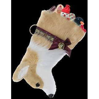 19" Beige and White Corgi Dog Christmas Stocking - N/A - Bed Bath ...