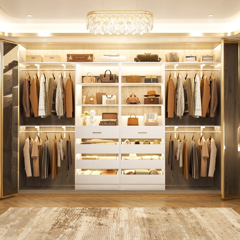 5FT Closet System with 2 Hanging Rods and Wooden Drawer, Walk-in Closet ...