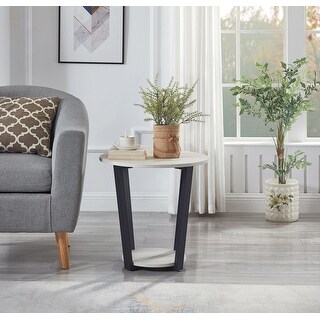 Off White Round Side Table 2-Tier End Table Sofa Side Table with ...