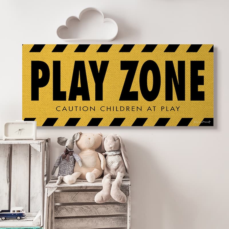 Stupell Play Zone Caution Children Construction Sign Yellow Black ...