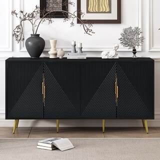 Modern Wave Pattern Sideboard Buffet Cabinet with Asymmetrical Metal ...