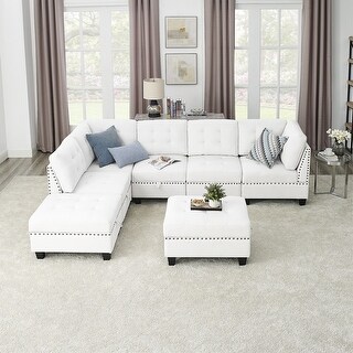 Ivory Chenille L Shape DIY Modular Sectional Sofa - Bed Bath & Beyond ...