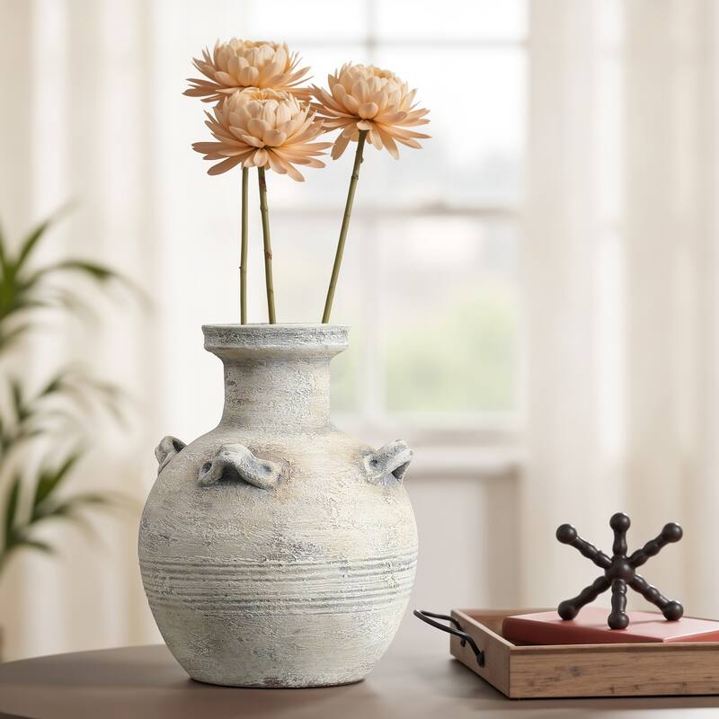 Rustic Off-White with Gray Terracotta Urn Vase, Vintage Pottery ...