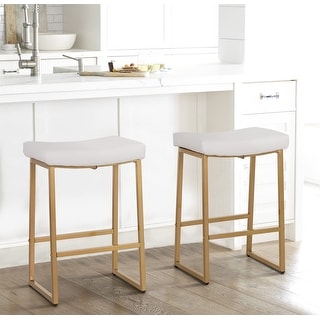 White & Gold Bar Stools Set of 2 for Kitchen Counter Backless Counter ...